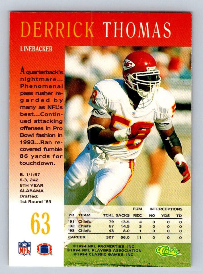 1994 Pro Line Live #63 Derrick Thomas | eBay