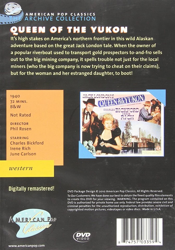 Queen of the Yukon (DVD) Charles Bickford Irene Rich June Carlson 874757033594 | eBay