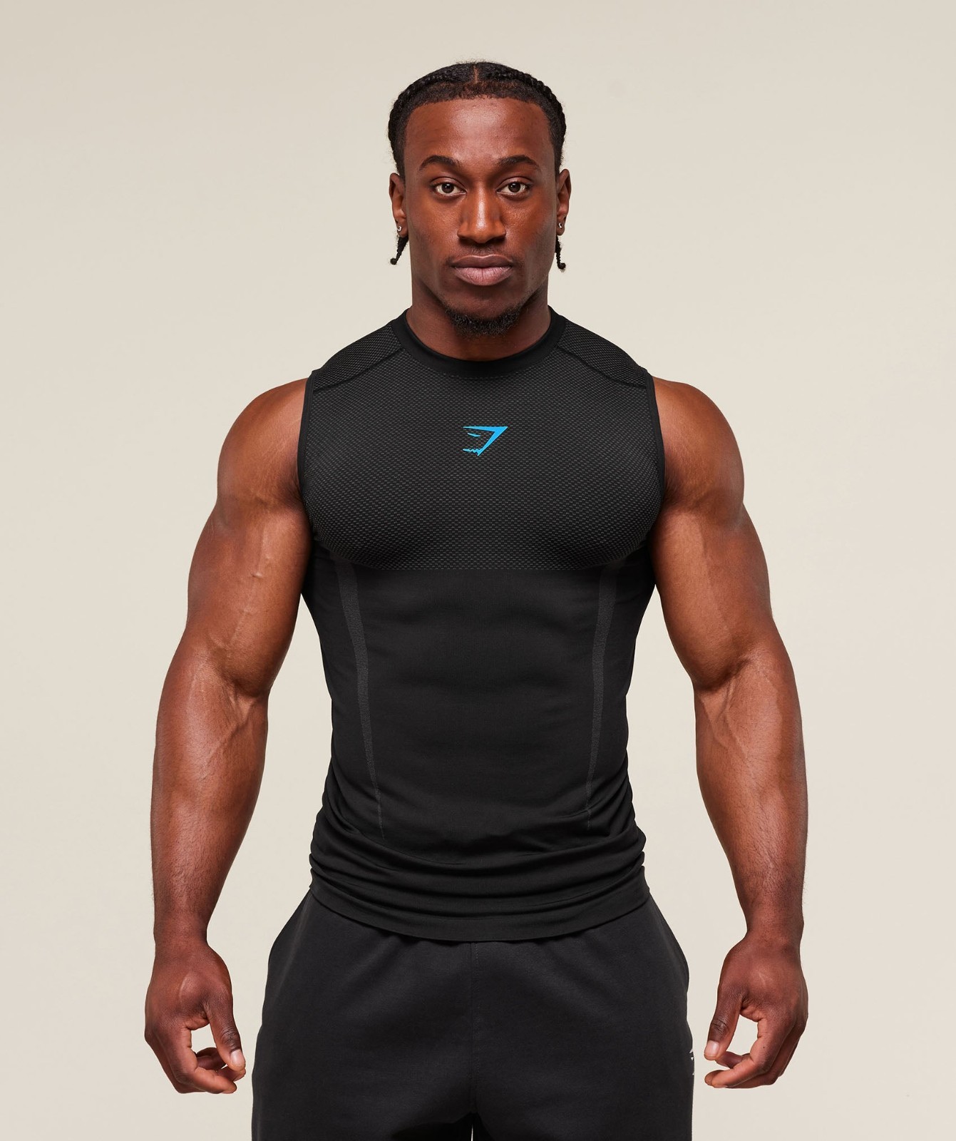 Gymshark Onyx Seamless Tank Black Blue Logo Men’s Sleeveless ...