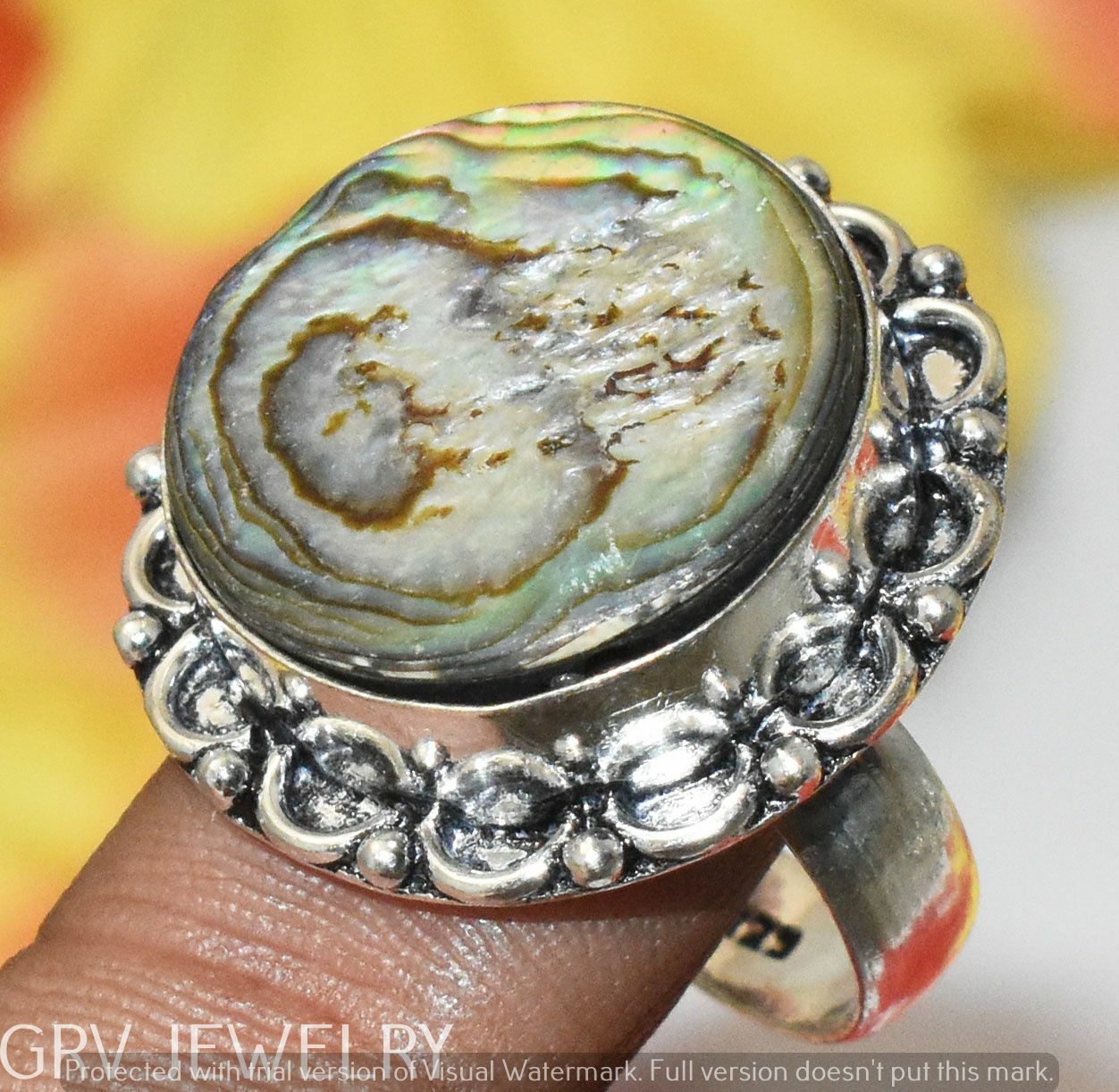 Abalone Shell Gemstone Ring 925 Silver Overlay Us Size 8.5" U300-G295 ...