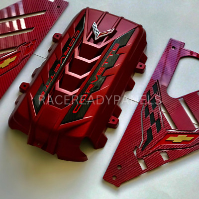 2020/24 CORVETTE ENGINE COVER EDGE RED SILVER EMBLEM CARBON FIBER ...