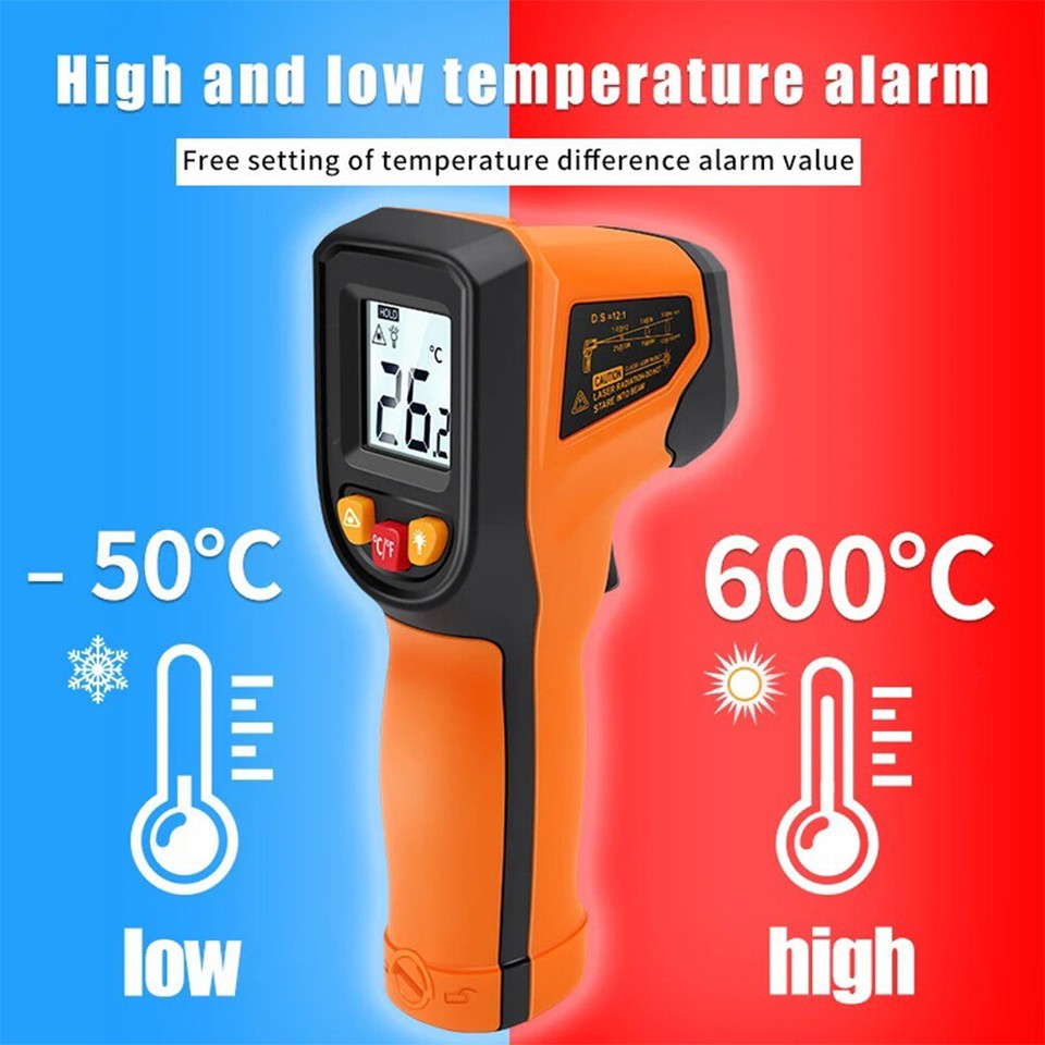 -50°C to 600°C Infrared Non-Contact Temperature Gun Laser Temp Reader w ...