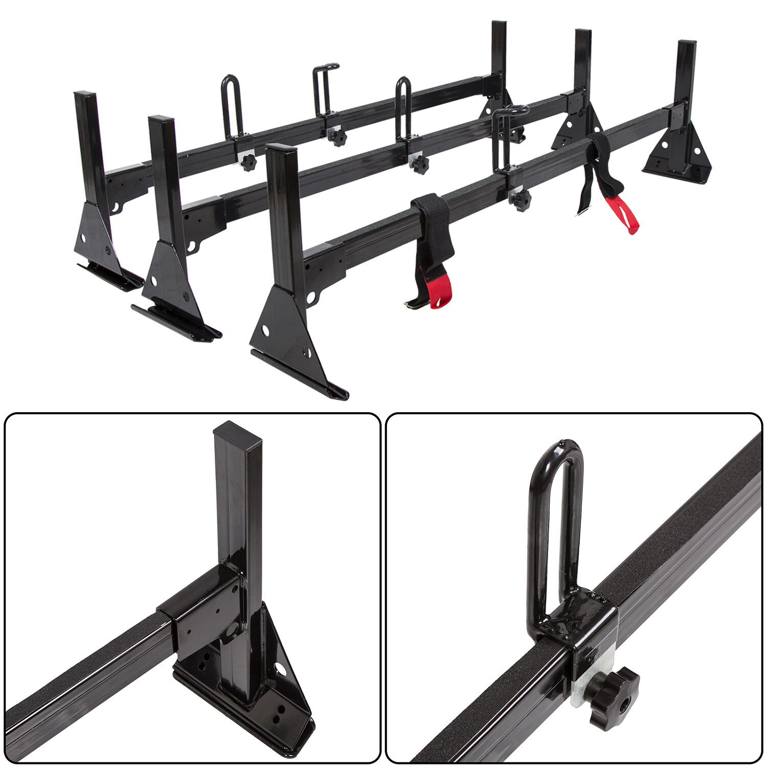 Ladder Roof Racks Steel Black Rack For Chevy Express Fullsize Van 3 bar ...