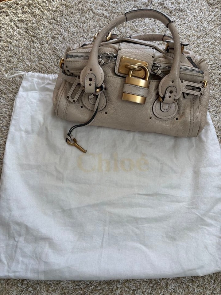 Authentic Chloe Paddington Handbag Shoulder Bag Padlock Key White Beige ...