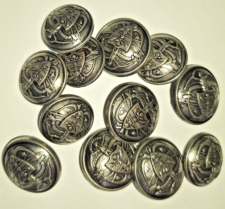 HUGE Lot BUTTONS SHEILDS Vintage Crest Military Metal Gold Silver 60s ...
