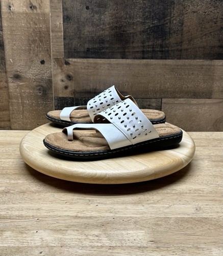 NEW Array Women’s White Catalina Leather Studded Slide Toe Ring Sandals ...
