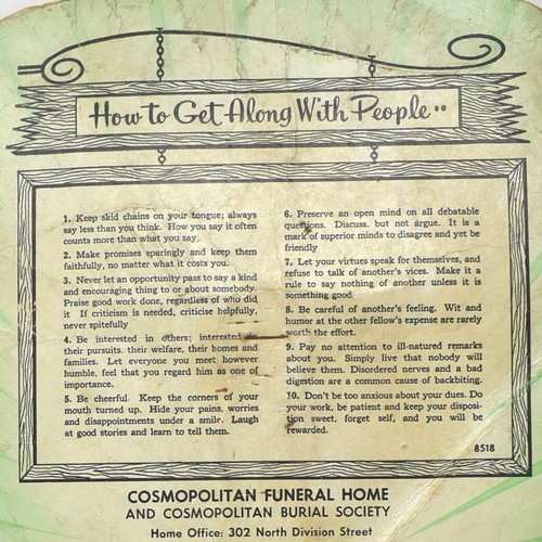 1950s Cosmopolitan Funeral Home Burial Society 302 Division Street ...