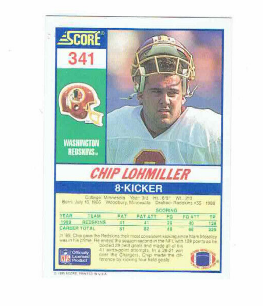 Chip Lohmiller Washington #6 Kicker #341 Score 1990 Football Card | eBay