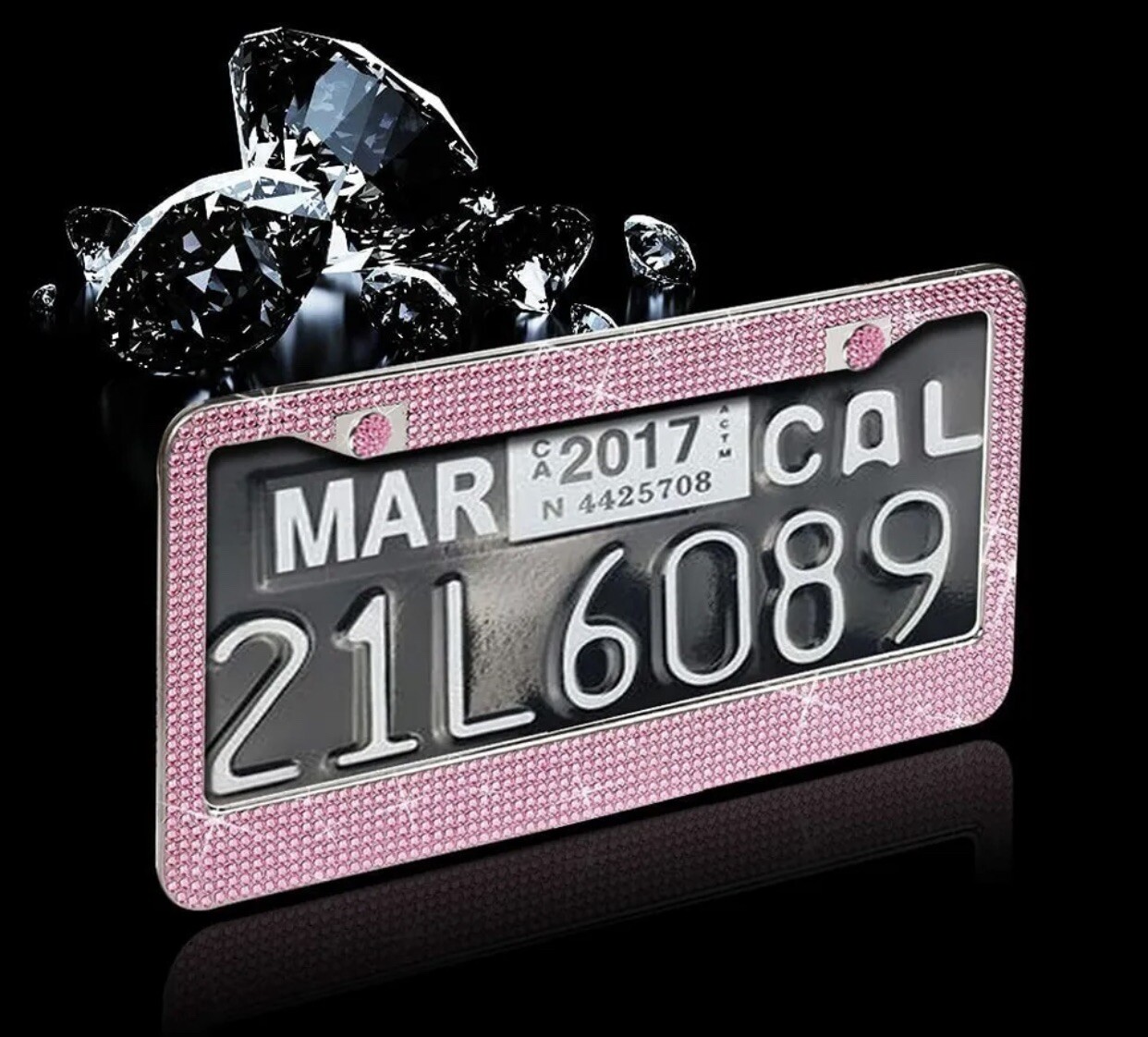 2Pcs Crystal Bling License Plate Frame W/ Screw Cap Covers,Women Car ...