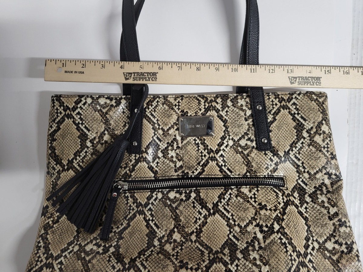 Nine West Faux Leather Snakeskin Large Zippered Handbag Purse Tote