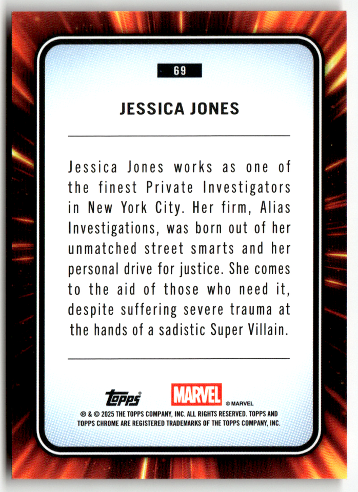 Topps Marvel Chrome 2025 Card No. 69 Jessica Jones Iron Man Head Red 3/ ...