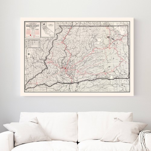Old Map of Shasta County, CA 1935 - Vintage California Art | eBay