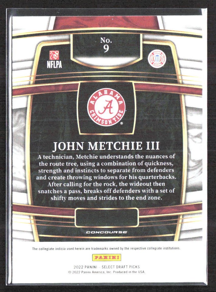 2022 Panini Select Draft Picks #9 John Metchie III RC Blue NM/MINT | eBay