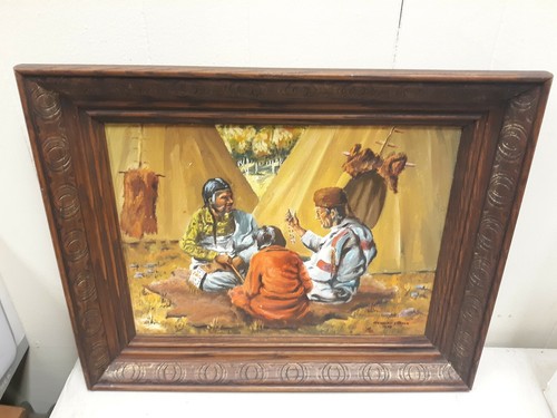 RARE ORIGINAL HOWARD PEPION NATIVE AMERICAN OIL ON BOARD PAINTING DATED ...