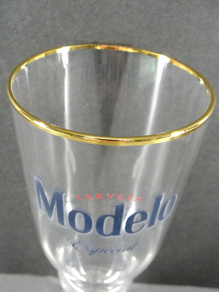 MODELO ESPECIAL 8" BEER PINT DRINKING GLASS 🧉 GOLD RIM BARWARE MANCAVE ...