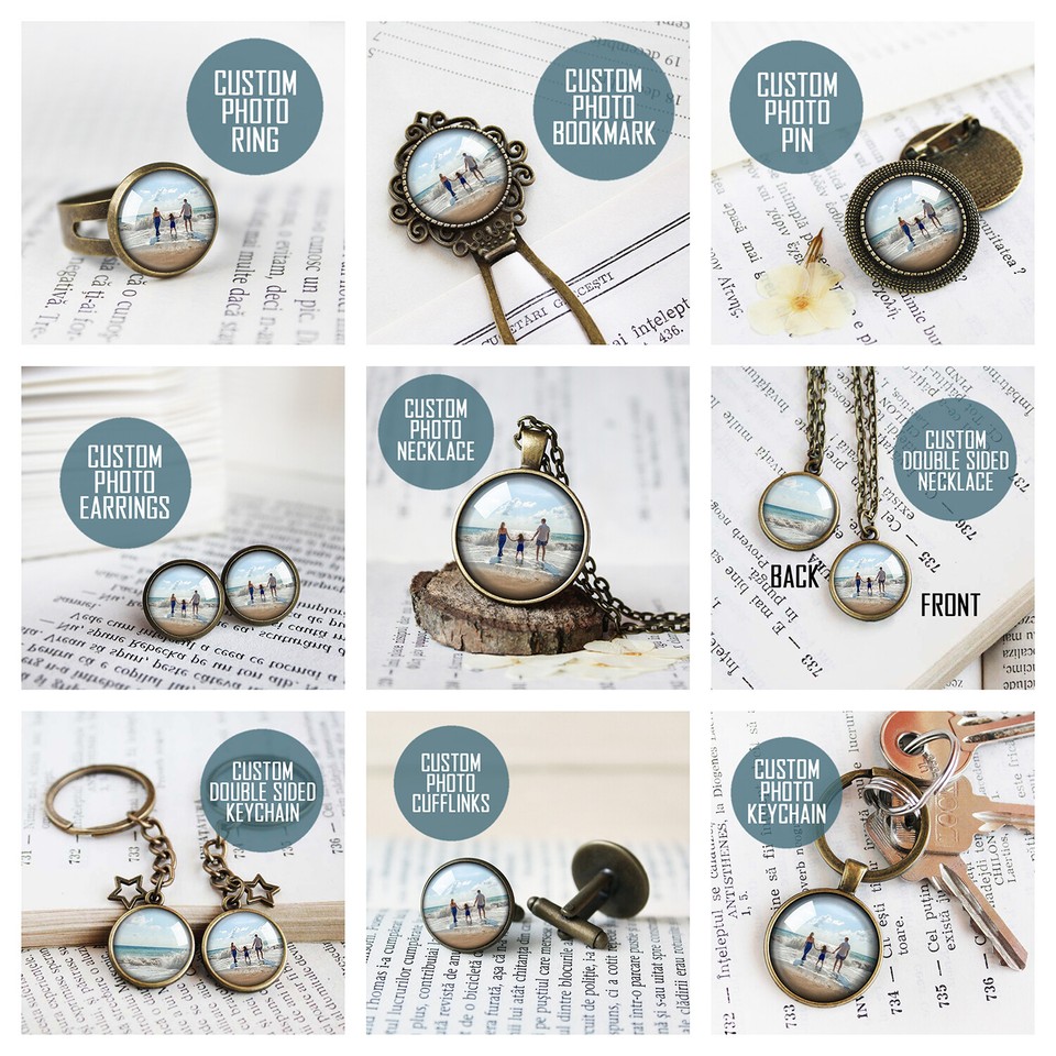 Custom Your Photo Necklace Glass Top Pendant & Chain Personalized Photo ...