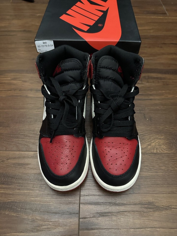 Nike Air Jordan 1 Retro High Bred Toe Red Size 4Y 575441-610 Preowned ...