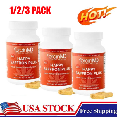 1-3X BrainMD Happy Saffron Plus + Saffron Flower Extract Mood Memory 90 ...