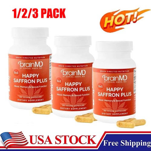 1-3X BrainMD Happy Saffron Plus + Saffron Flower Extract Mood Memory 90 ...