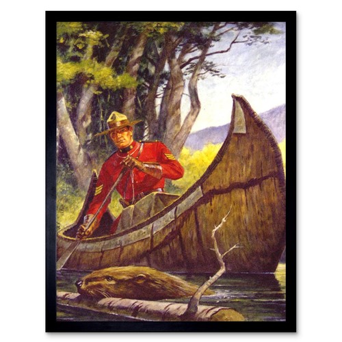Painting Mountie Beaver Canoe Canada Friberg 12X16 Inch Framed Art ...
