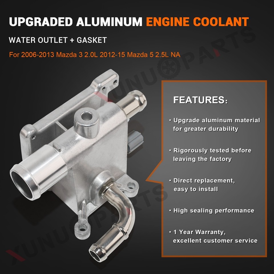Aluminum Coolant Water Outlet for 2006-2013 Mazda 3 2008-15 Mazda 5 w/o ...