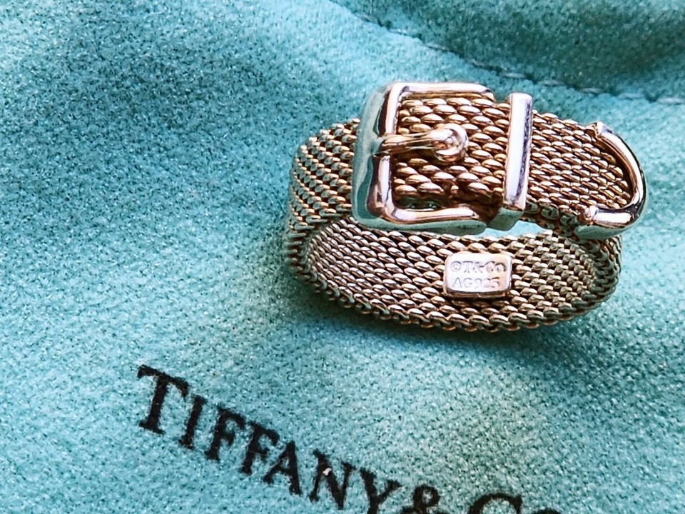 TIFFANY & CO STERLING SILVER SOMERSET MESH BUCKLE RING 6 | eBay