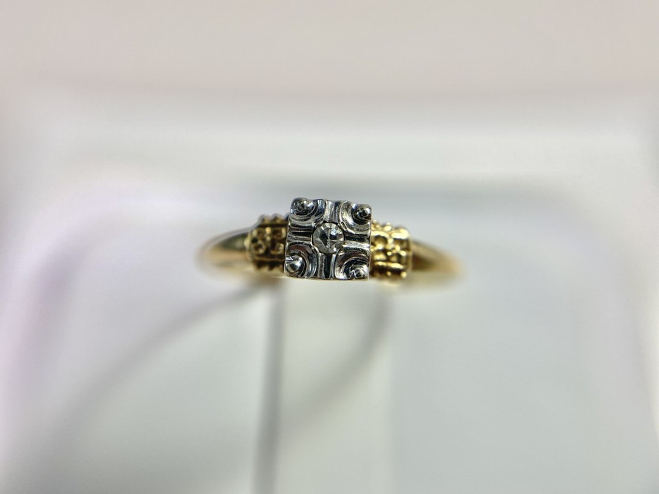 Vintage Retro 14k Yellow Gold Natural Round Single Cut Diamond ...