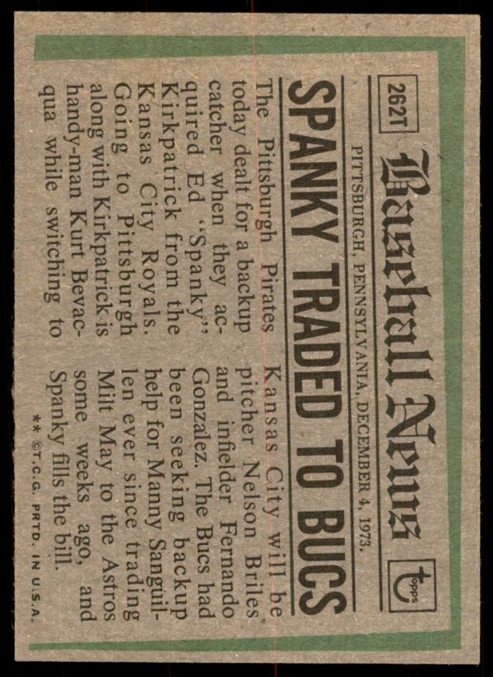 1974 TOPPS ED KIRKPATRICK PITTSBURGH PIRATES #262T | eBay