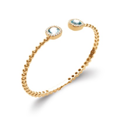 Bangle bracelet blue stone solitaire acute marine 18 carat gold plated ...
