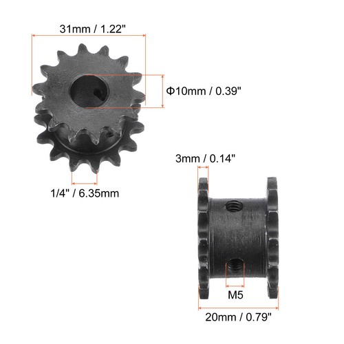 14 Tooth Sprocket, Double Strand 1/4" Pitch 10mm Bore Carbon Steel | eBay