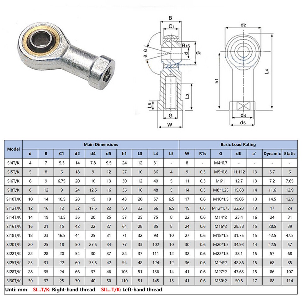 Ball Joint Rod End Bearing Male/Female Right/Left Threaded M4 M5 M6 M8 ...