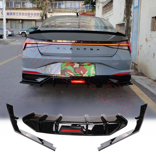 Gloss Black LED Rear Diffuser Bumper Lip Spoiler*3 For Hyundai Elantra ...