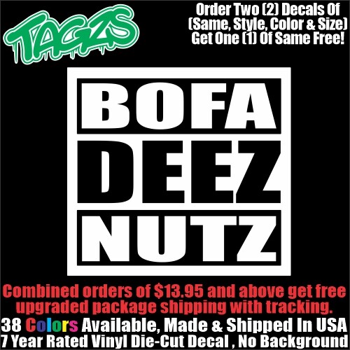 BOFA Deez Nutz Funny DieCut Vinyl Window Decal Sticker Car Truck SUV ...