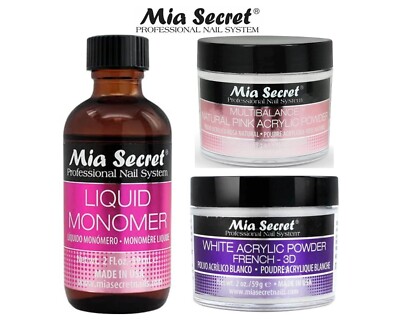 Mia Secret Liquid Monomer 2 oz with White and Natural Pink Acrylic ...