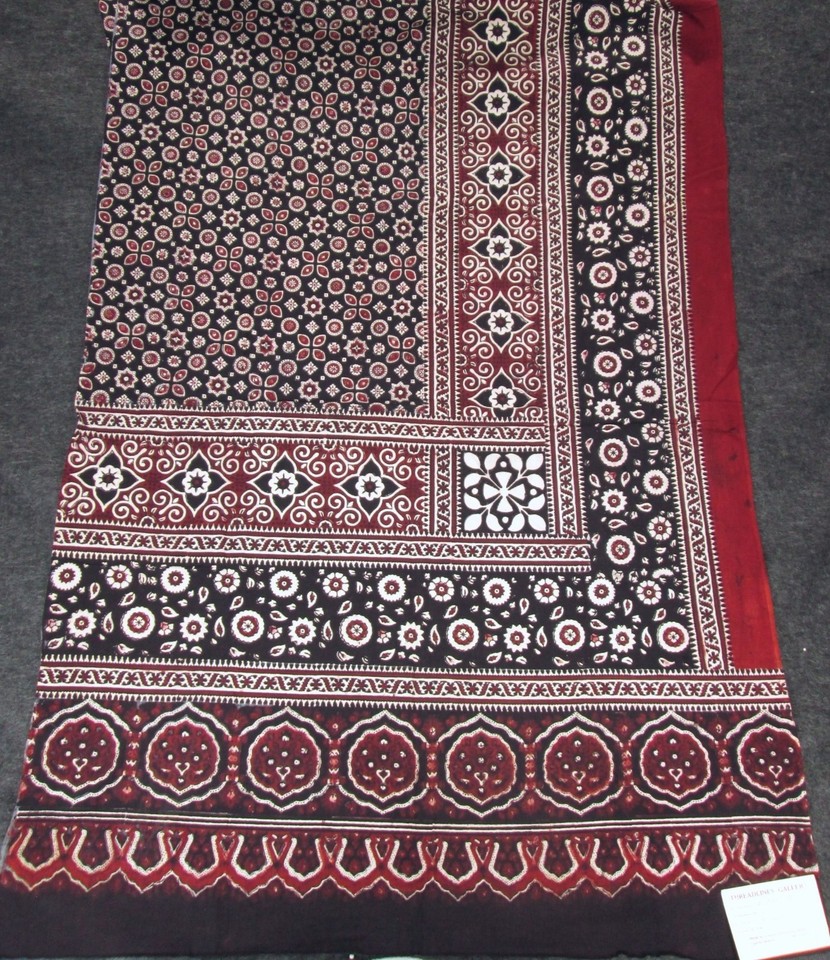 Vintage Sindhi Ajrak Sheet Fabric Hand Print Shawl Scarf Traditional ...