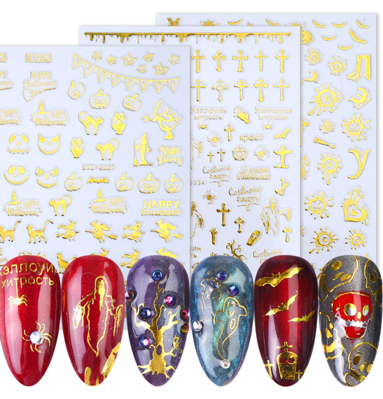 Nail Stickers Halloween Cross Bat Witch Pumpkin Skull Spider Decal DIY ...