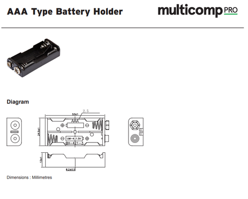 (1 pc) 2 x AAA Type Battery Housing Enclosure Holder w/Snap-On ...