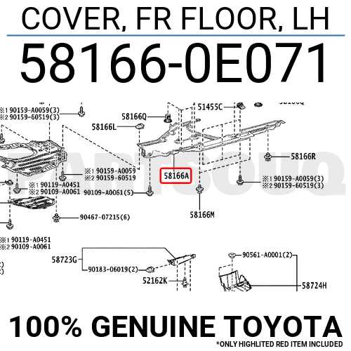 581660E071 Genuine Toyota COVER, FR FLOOR, LH 58166-0E071 | eBay