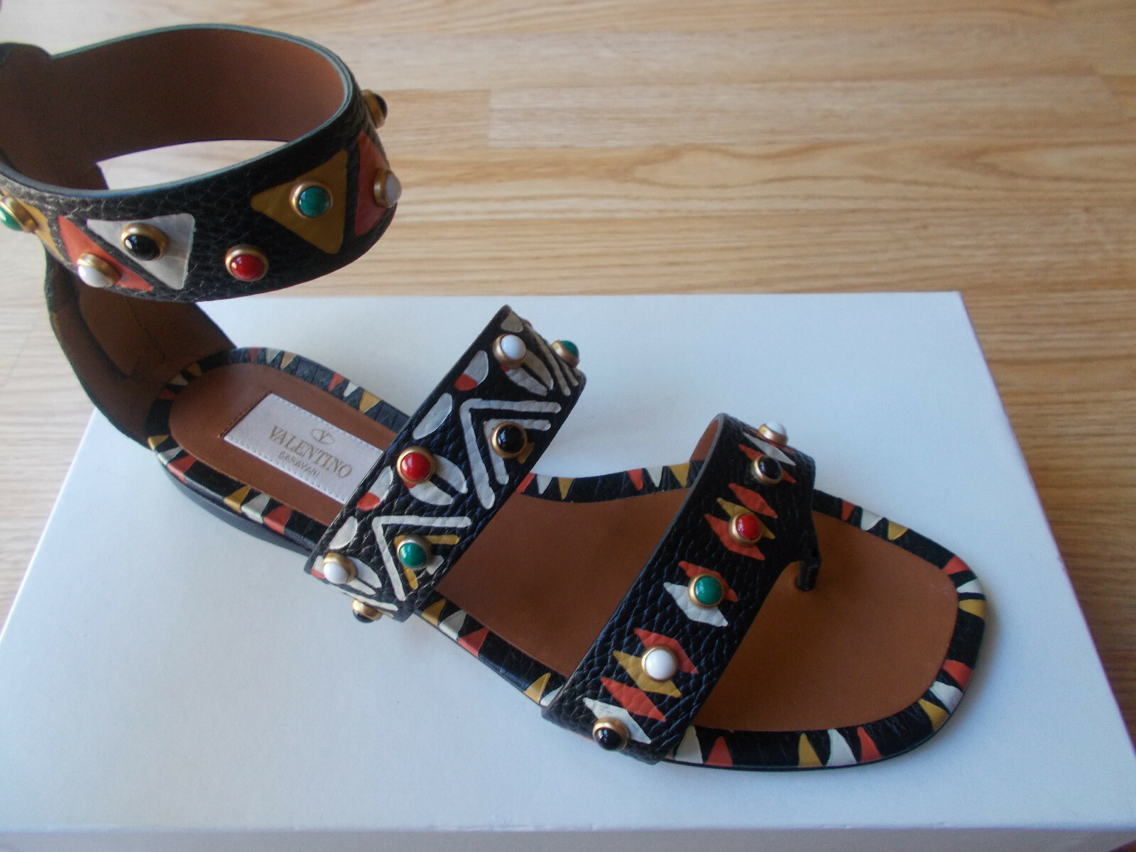 $1575 Valentino Garavani Primitive Sandals Thong Flat Studded sz 36.5 ...