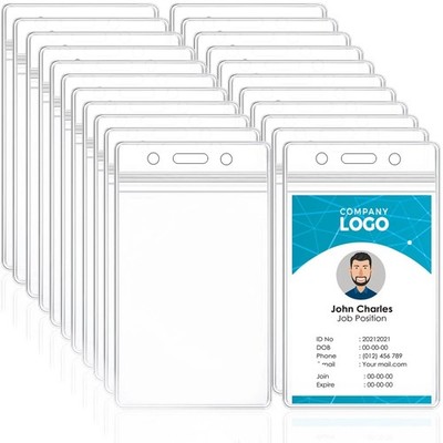 100 Pcs ID Card Name Badge Holder Clear Vertical Waterproof Plastic ...