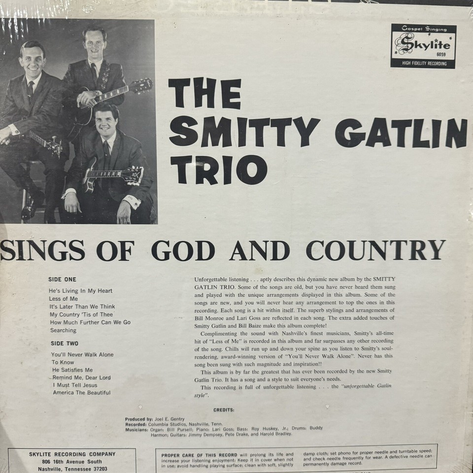 SEALED LP Southern Gospel Smitty Gatlin Trio "Of God And Country" Bill ...