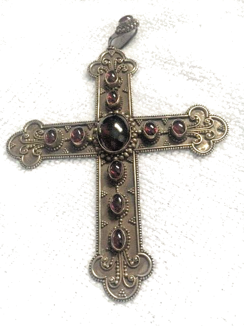 SS + Cabochon Garnets Oversized Milgraining Filigree Trilobed Bishops ...