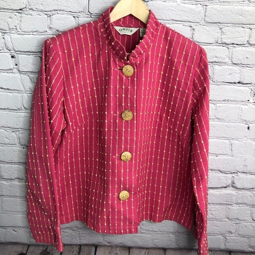 Orvis Jacket Women Large Pink Wooden Button Made in USA Shoulder Pads ...