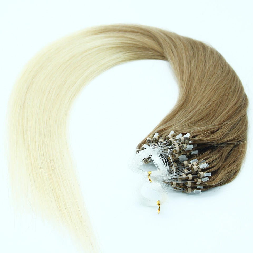Pre-Looped Fish Line Micro Ring Beads Link Hair Extensions Real Remy ...