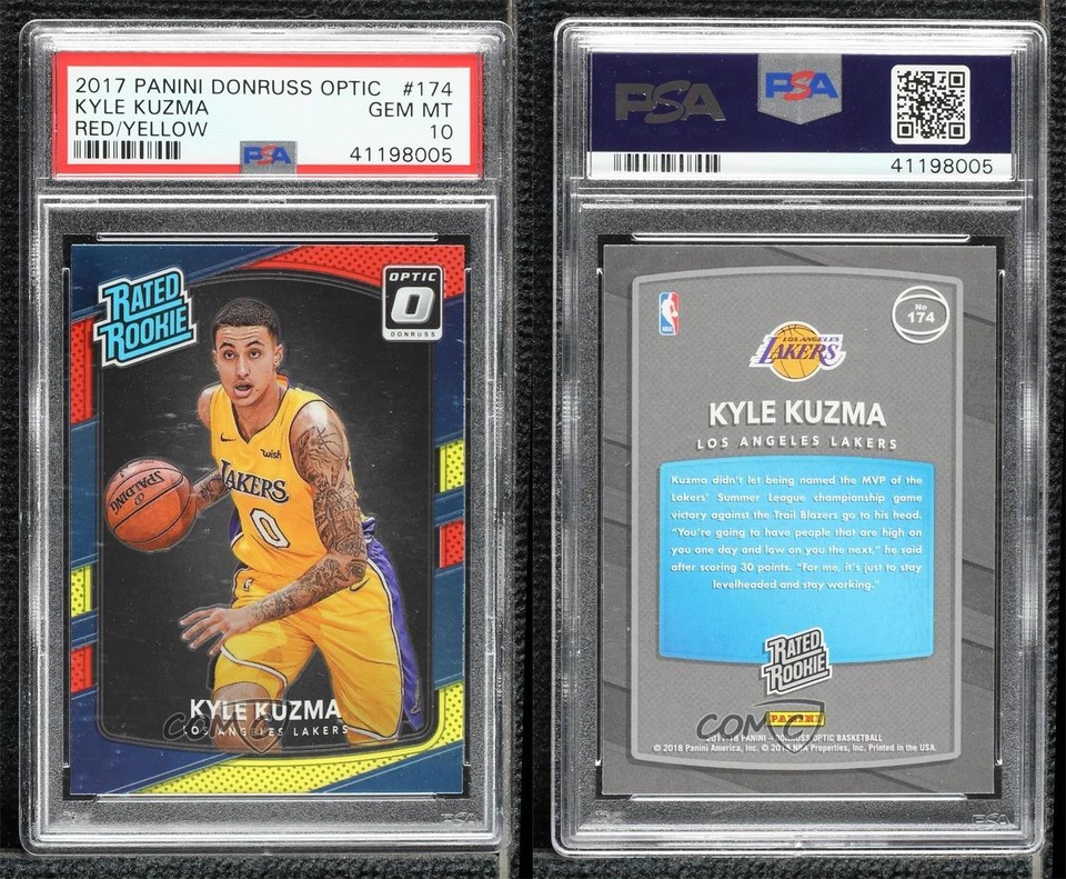 2017 Donruss Optic Rated Mega Box Red & Yellow Kyle Kuzma PSA 10 Rookie ...