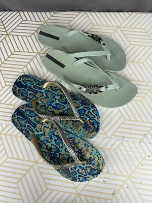 Lot of 2 Pairs of Ipanema Mint Green Blue Flip Flops Grendene Sandlas ...