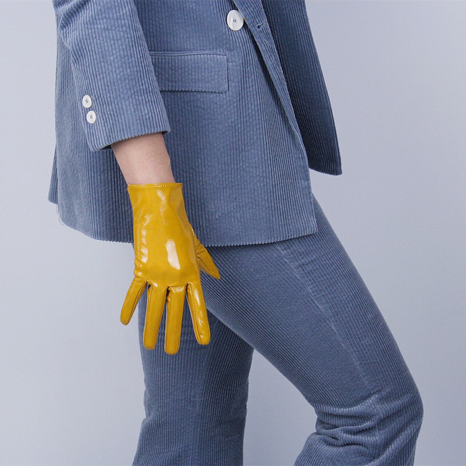LATEX LONG GLOVES Shine Leather Faux Patent PU 20" 50cm Opera Ginger ...