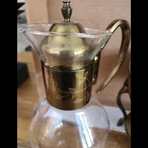 Vintage Princess House Brass And Glass Coffee Carafe Server With Stand ...