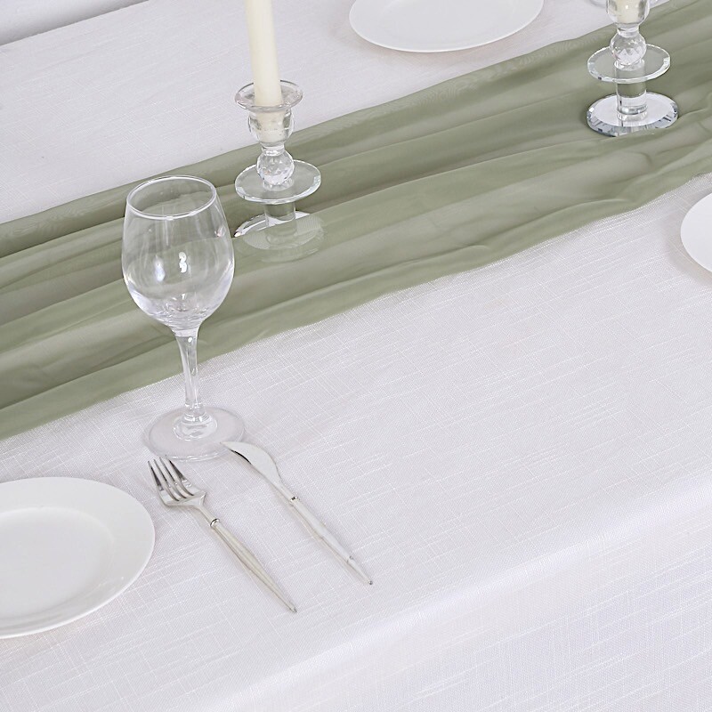 72" Dusty Sage Chiffon Extra Long Table Top Runner Wedding Banquet ...