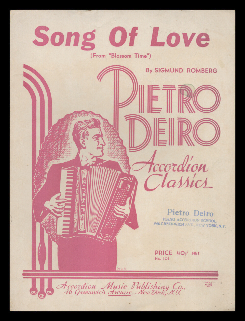 SONG OF LOVE Romberg 1935 PIETRO DEIRO Accordion Solo Vintage Sheet ...